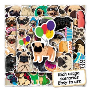 50 Pieces Pug Cupcake Toppers Pet Pugs Dog Cake Decoration Cute Pet Dog Pug Themed Stickers (2 in 1) Kids Boy Girl Happy Birthday Party Supplies