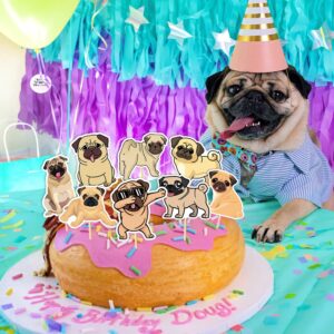 50 Pieces Pug Cupcake Toppers Pet Pugs Dog Cake Decoration Cute Pet Dog Pug Themed Stickers (2 in 1) Kids Boy Girl Happy Birthday Party Supplies