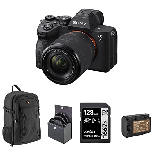 Sony Alpha a7 IV Full Frame Mirrorless Interchangeable Lens Digital 4K Camera with FE 28-70mm Lens - Bundle with 128GB SD Card, Backpack, Extra Battery, 55mm Filter Kit