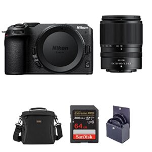 nikon z 30 dx-format mirrorless camera with nikon nikkor z dx 18-140mm f/3.5-6.3 vr lens, bundle with 64gb sd memory card, bag, 62mm filter kit