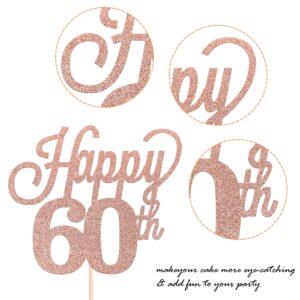 1 Pack Happy 60th Cake Topper Black Glitter Number 60 Sixty Birthday Cake Pick Decorations for Cheers to 60 Years Old 60th Birthday Wedding Anniversary Party Supplies Rose Gold