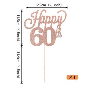 1 Pack Happy 60th Cake Topper Black Glitter Number 60 Sixty Birthday Cake Pick Decorations for Cheers to 60 Years Old 60th Birthday Wedding Anniversary Party Supplies Rose Gold