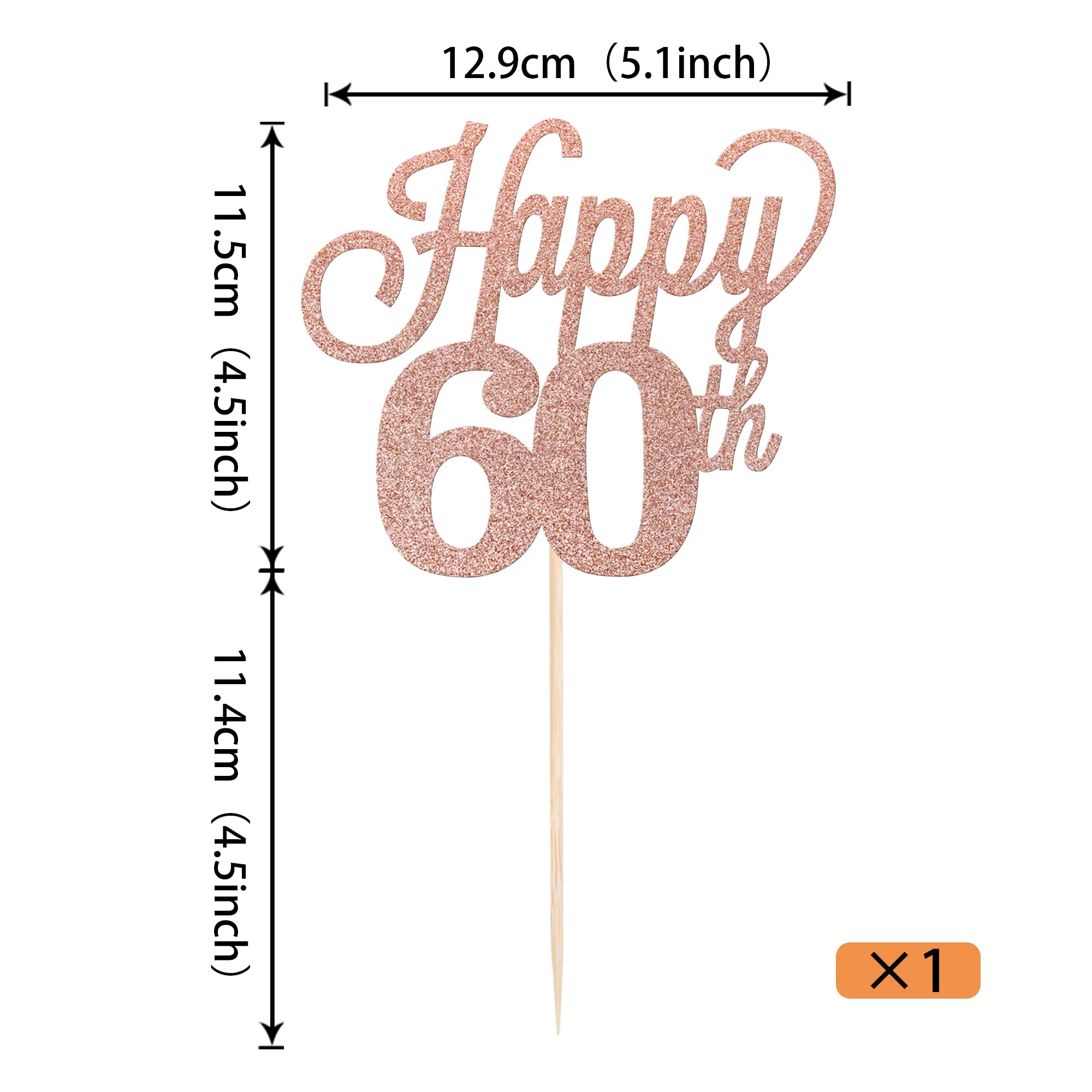 1 Pack Happy 60th Cake Topper Black Glitter Number 60 Sixty Birthday Cake Pick Decorations for Cheers to 60 Years Old 60th Birthday Wedding Anniversary Party Supplies Rose Gold