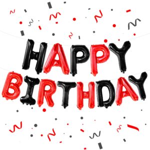 katchon, red and black happy birthday banner - 16 inch | red and black birthday decorations | red and black happy birthday balloons letters for red and black party decor | happy birthday decorations