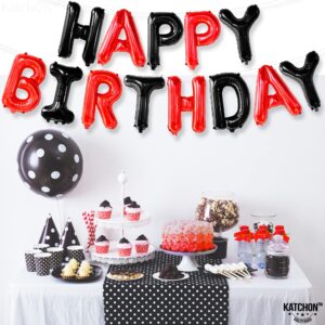 KatchOn, Red and Black Happy Birthday Banner - 16 Inch | Red and Black Birthday Decorations | Red and Black Happy Birthday Balloons Letters for Red And Black Party Decor | Happy Birthday Decorations