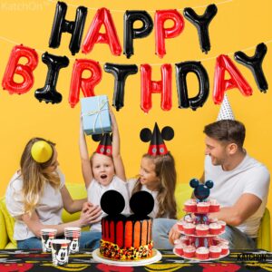 KatchOn, Red and Black Happy Birthday Banner - 16 Inch | Red and Black Birthday Decorations | Red and Black Happy Birthday Balloons Letters for Red And Black Party Decor | Happy Birthday Decorations