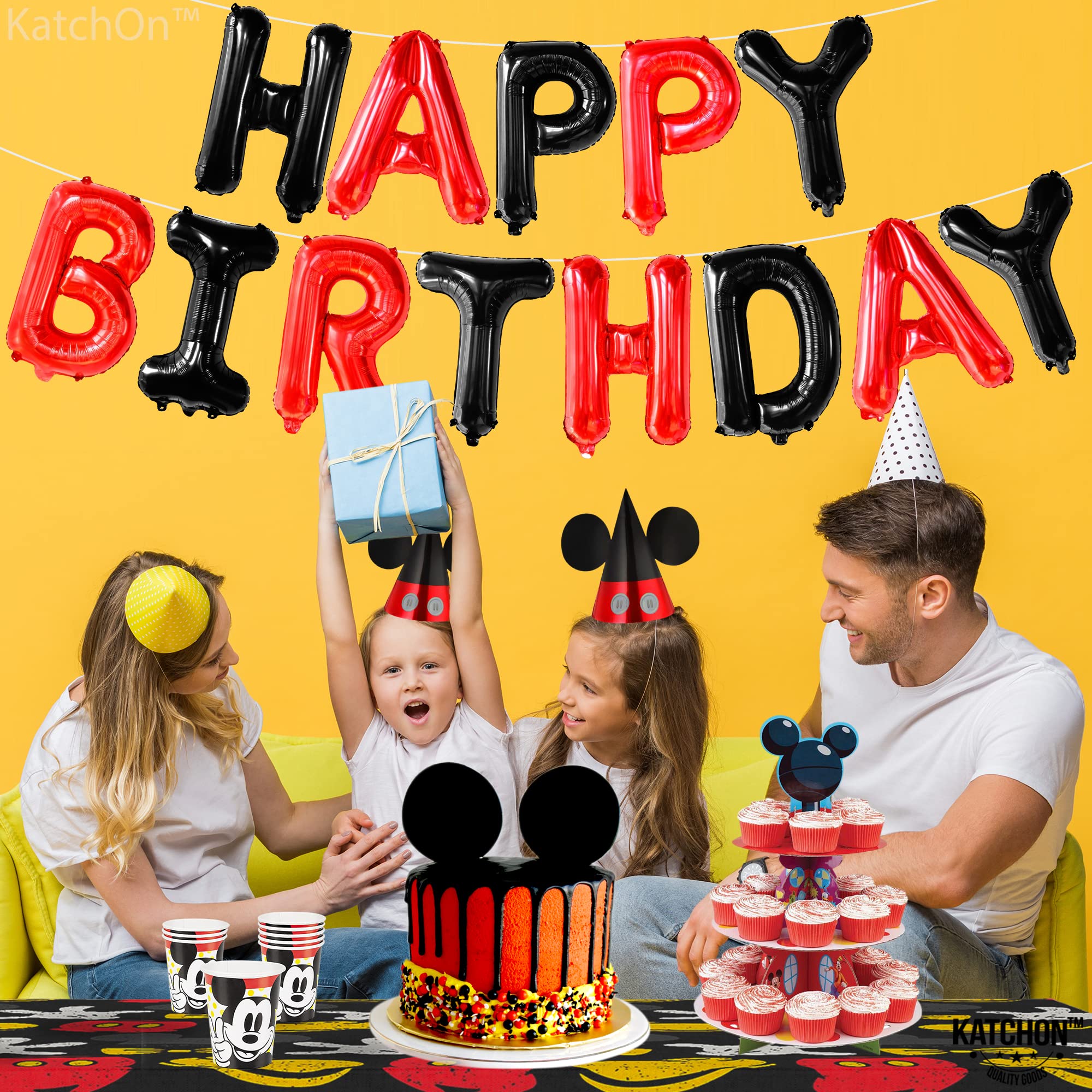 KatchOn, Red and Black Happy Birthday Banner - 16 Inch | Red and Black Birthday Decorations | Red and Black Happy Birthday Balloons Letters for Red And Black Party Decor | Happy Birthday Decorations