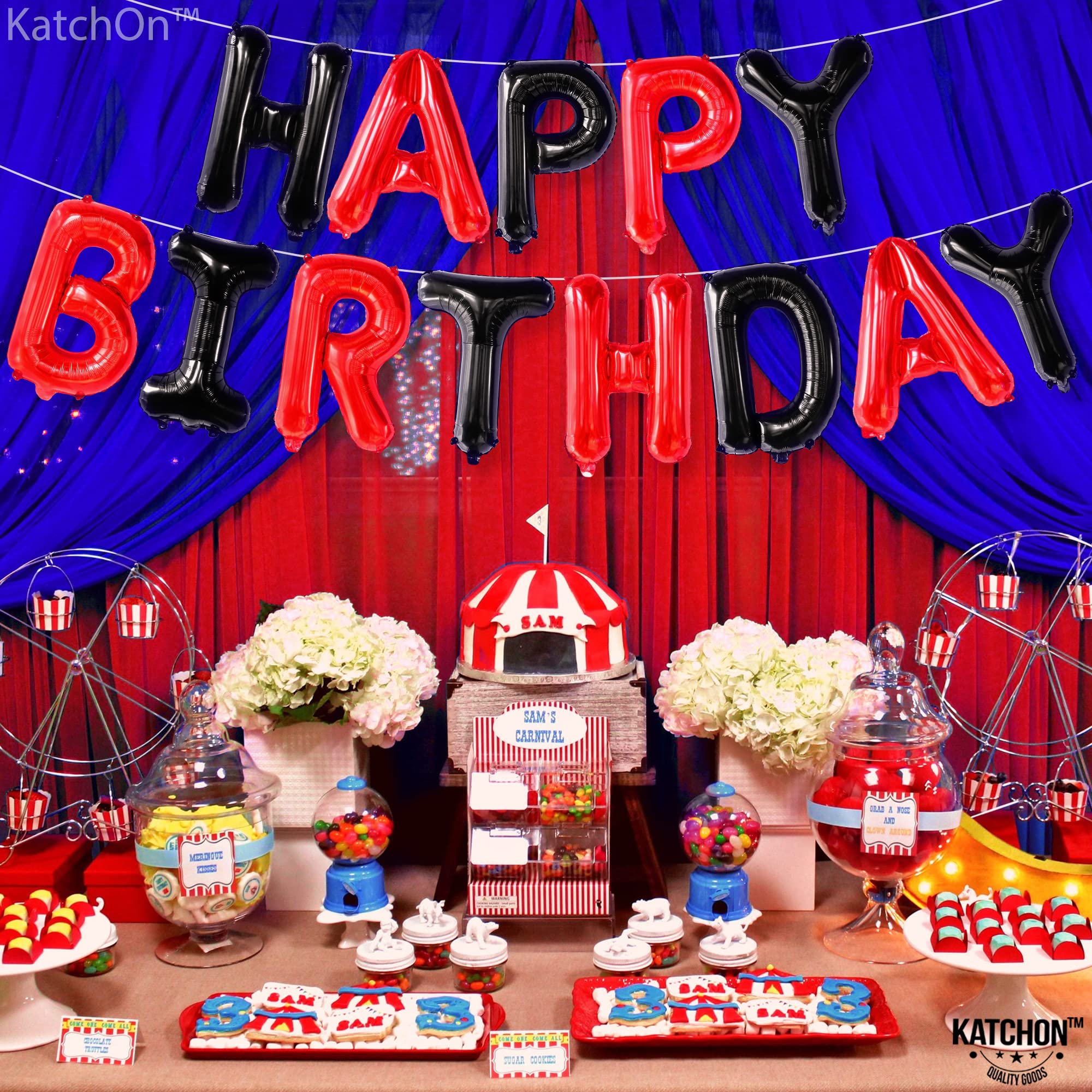 KatchOn, Red and Black Happy Birthday Banner - 16 Inch | Red and Black Birthday Decorations | Red and Black Happy Birthday Balloons Letters for Red And Black Party Decor | Happy Birthday Decorations