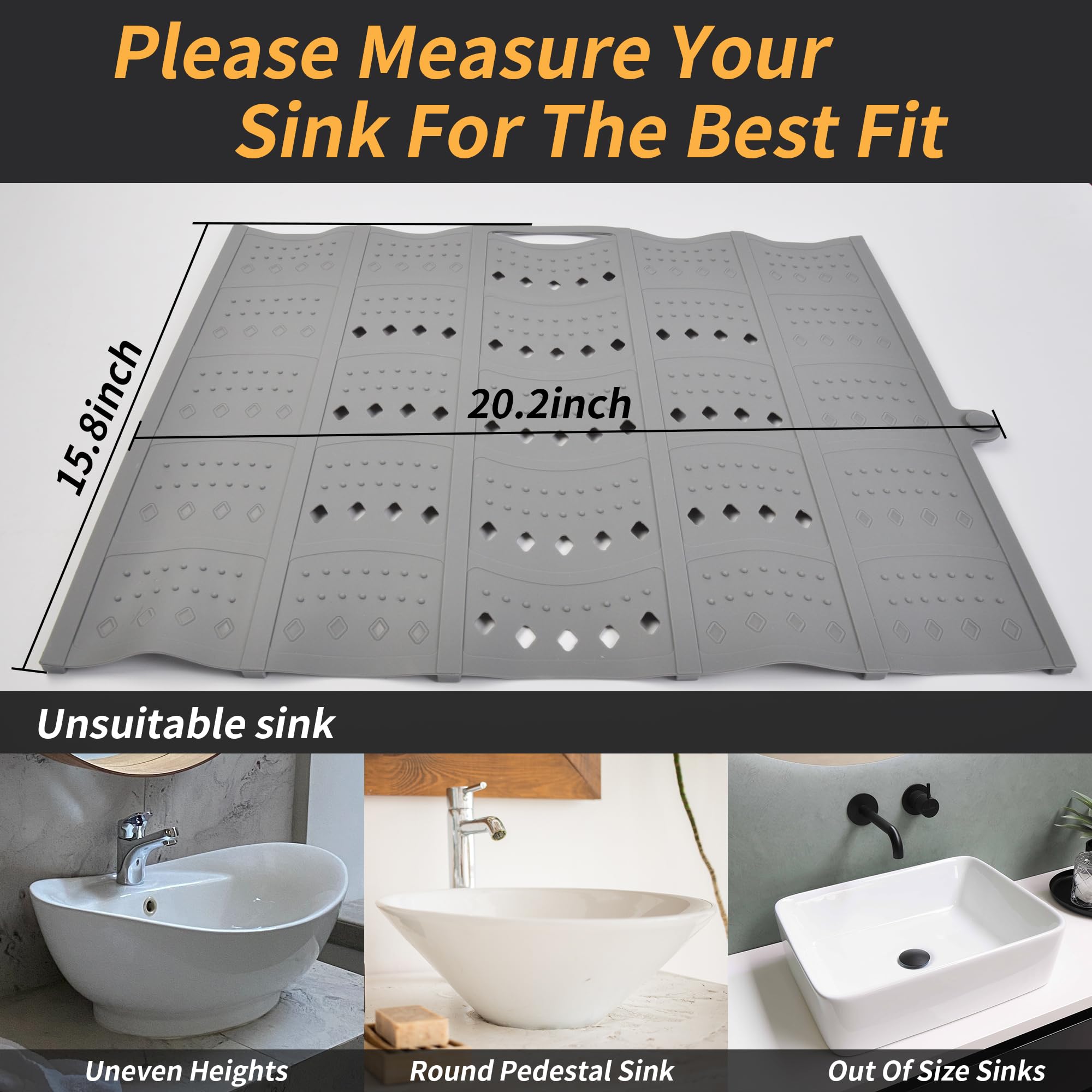 Mofason Bathroom Sink Top Cover Space Saver,Silicone Makeup Organizer Mat for Over Countertop,Small Bathroom Must Haves Accessories Rv Camper Travel Foldable Gadgets-Grey