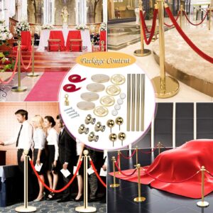 Gold Crowd Control Stanchions, Red Velvet Rope Stanchion Set, Stanchion Posts Queue Pole with 5 ft/1.5 m Red Velvet Rope - Stanchions and Velvet Ropes for Movie Theater (38 Inch, 4Pcs)