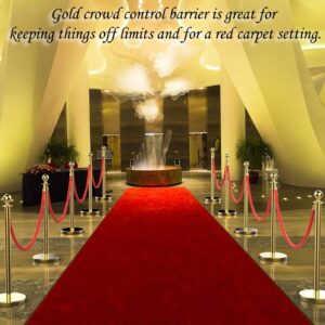 Gold Crowd Control Stanchions, Red Velvet Rope Stanchion Set, Stanchion Posts Queue Pole with 5 ft/1.5 m Red Velvet Rope - Stanchions and Velvet Ropes for Movie Theater (38 Inch, 4Pcs)