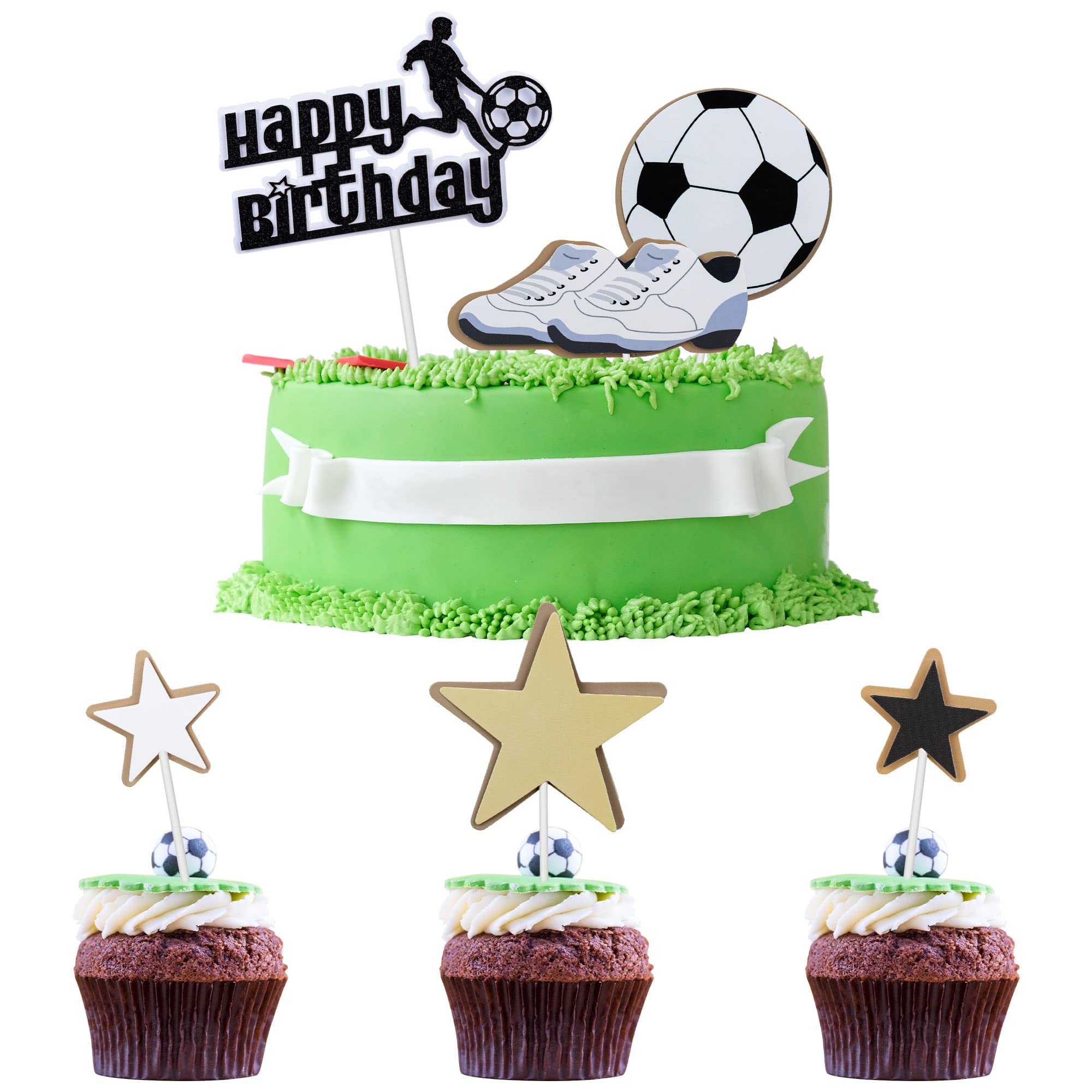 6 Pack Soccer Cake Topper Decorations Kits DIY Soccer Ball Shoes Happy Birthday Cake Picks Sport Football Theme Birthday Party Baby Shower Cake Decorations Kids Boys Men Birthday Party Supplies