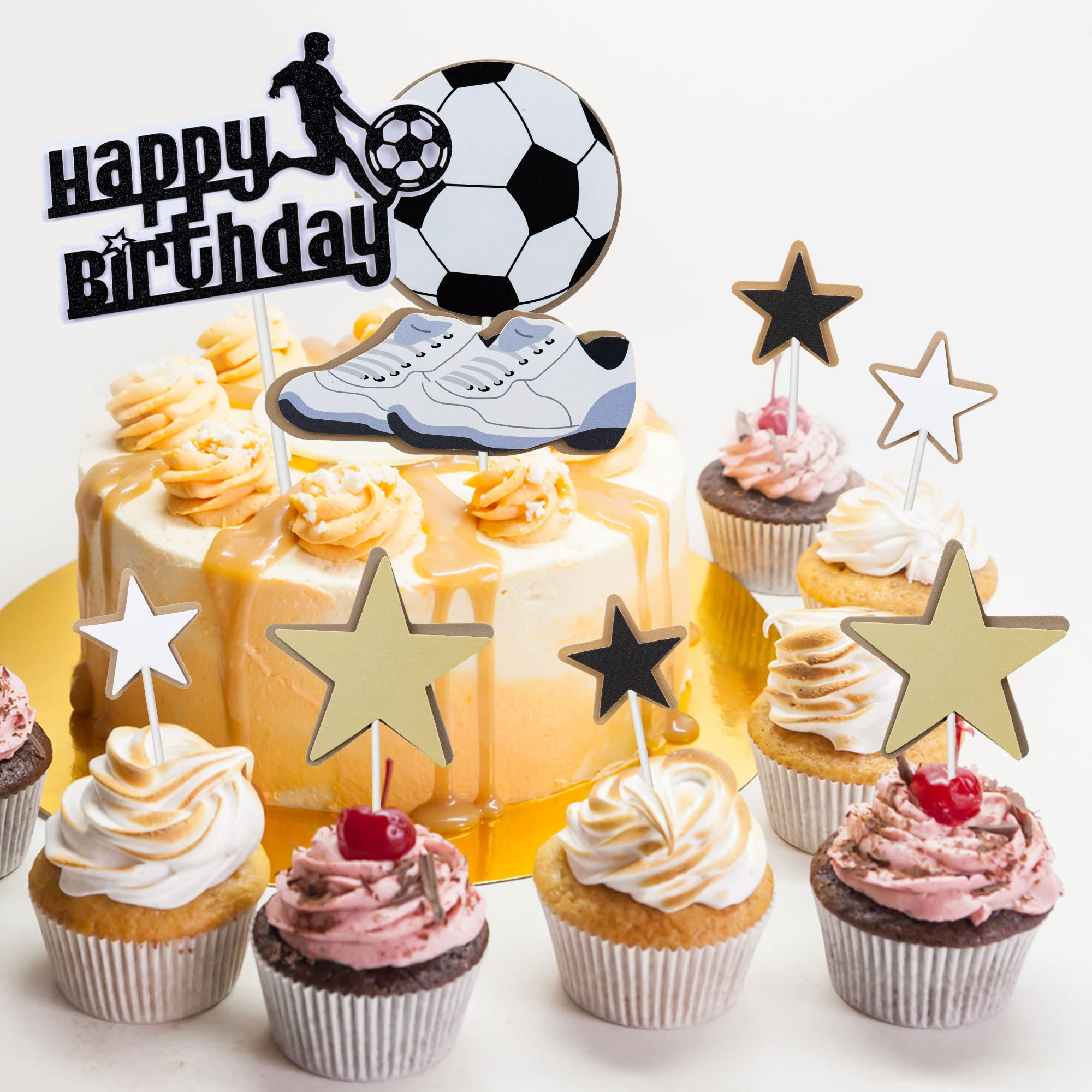 6 Pack Soccer Cake Topper Decorations Kits DIY Soccer Ball Shoes Happy Birthday Cake Picks Sport Football Theme Birthday Party Baby Shower Cake Decorations Kids Boys Men Birthday Party Supplies