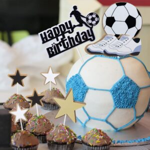 6 Pack Soccer Cake Topper Decorations Kits DIY Soccer Ball Shoes Happy Birthday Cake Picks Sport Football Theme Birthday Party Baby Shower Cake Decorations Kids Boys Men Birthday Party Supplies