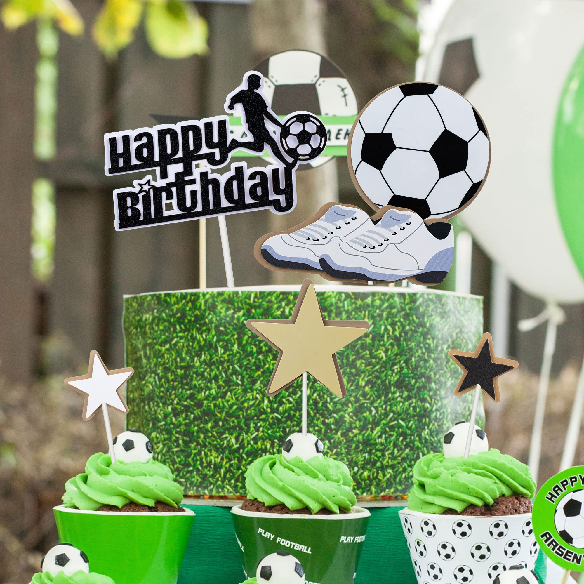 6 Pack Soccer Cake Topper Decorations Kits DIY Soccer Ball Shoes Happy Birthday Cake Picks Sport Football Theme Birthday Party Baby Shower Cake Decorations Kids Boys Men Birthday Party Supplies