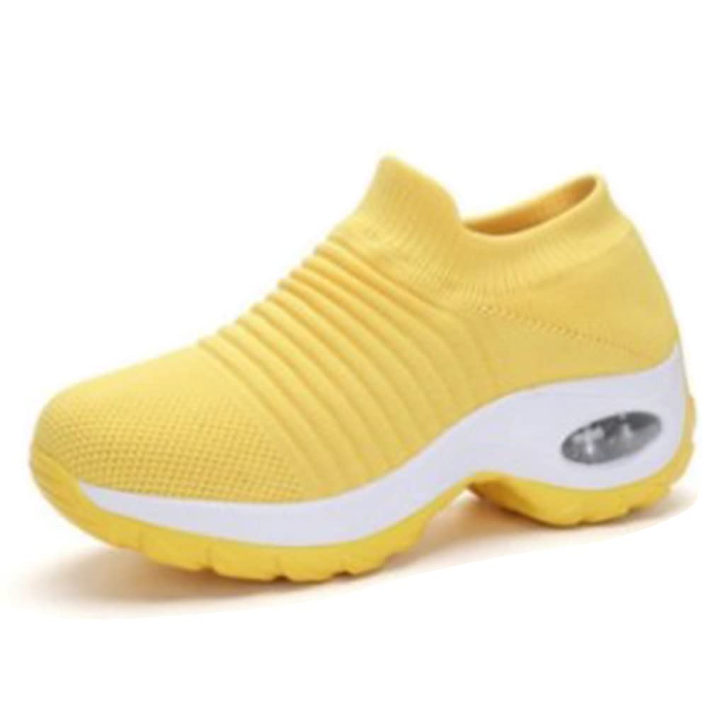 Super Soft Women’s Walking Shoes Ladies Soft Comfy Sole Sneakers Sock Shoes Yellow