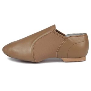 ROGMUJEN Women Tan Jazz Shoes Slip-on Leather for Girls/Boys/Men's/Toddler/Kid's,Brown,10M US