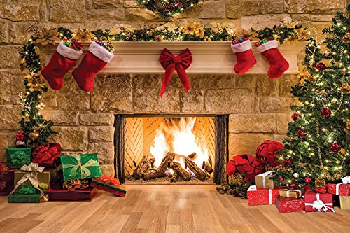 SJOLOON 15x10FT Christmas Photography Backdrops Child Christmas Fireplace Decoration Background for Photo Studio 11209