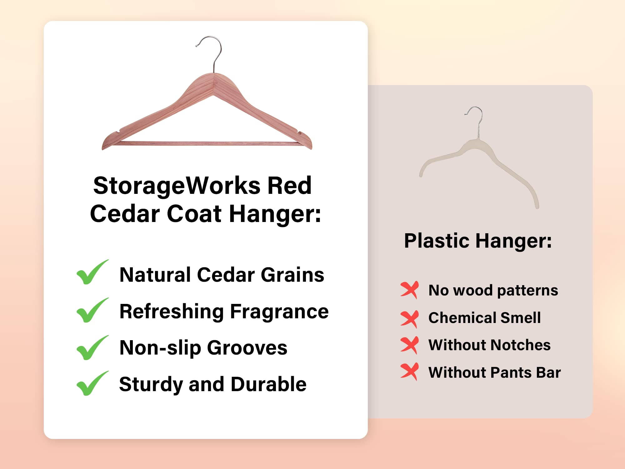 StorageWorks Coat Hanger, Cedar Wood Clothes Hanger, Natural Wood Hangers for Shirts, Jackets, Pants, Coats, Suits, Sweaters, 20 Pack