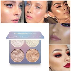 Highlighter Powder Palette, Shimmer Highlighters Makeup Iluminador,Great Long Lasting Waterproof, Glow Bronzer Brilliant Lighten Skin Color Face Makeup Highlighter (A)