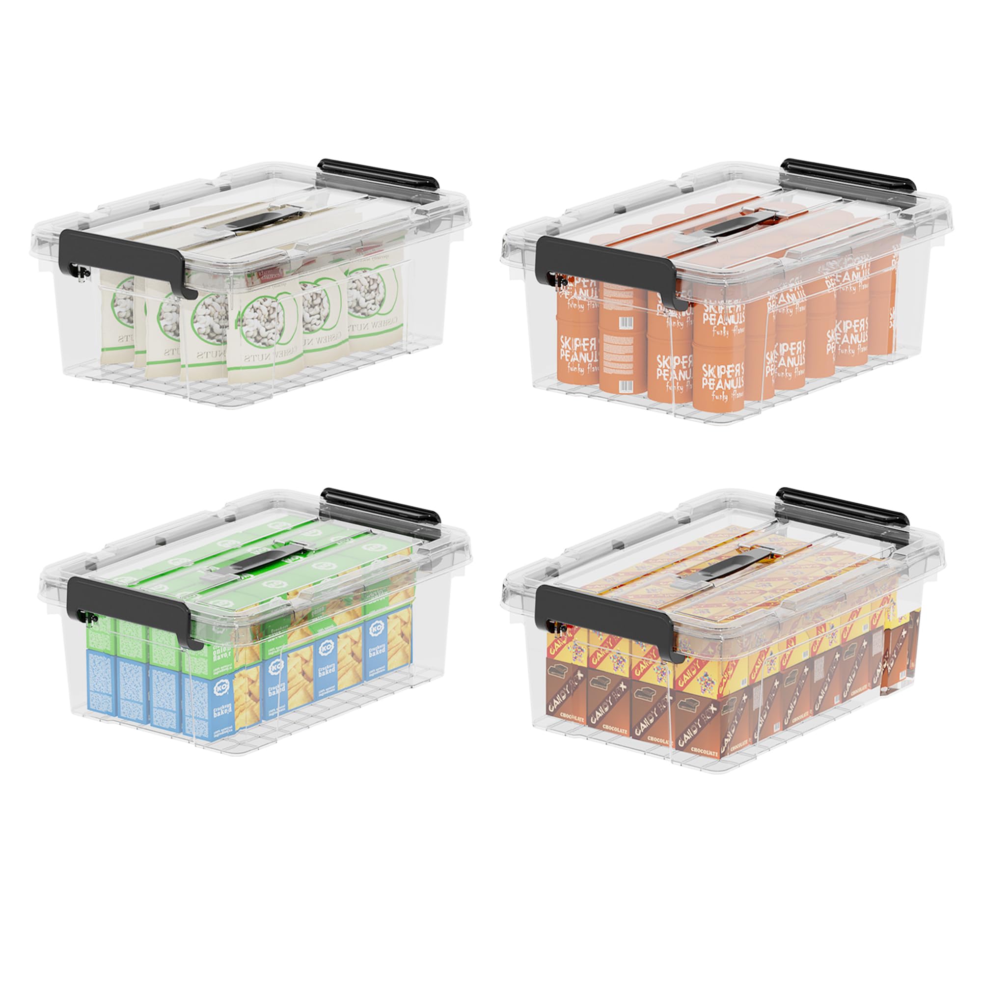 Cetomo Lidded Storage Bin with Handle, Tote Organizing Container with Durable Lid and Secure Latching Buckles, Stackable and Nestable, Plastic, 16 Quart-4 Pack, Clear