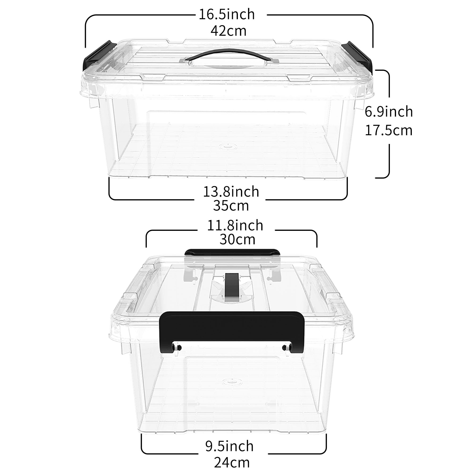 Cetomo Lidded Storage Bin with Handle, Tote Organizing Container with Durable Lid and Secure Latching Buckles, Stackable and Nestable, Plastic, 16 Quart-4 Pack, Clear