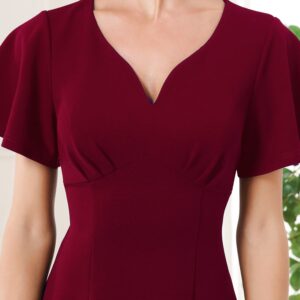 Ever-Pretty Women's Summer V-Neck Ruffles Sleeves Pleated Midi Evening Dress with Sleeves Burgundy US8