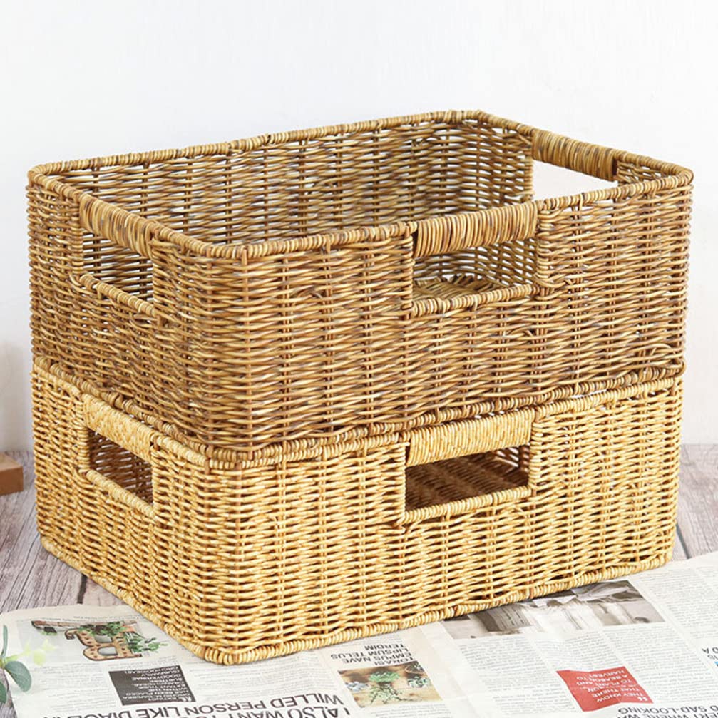 Storage Basket Wicker Woven Baskets for Storage Toilet Tank Basket Coffee Station Condiment Organizer Shelf Basket Coffee Condiment Organizer Woven Storage Bin Rattan Manager Pp