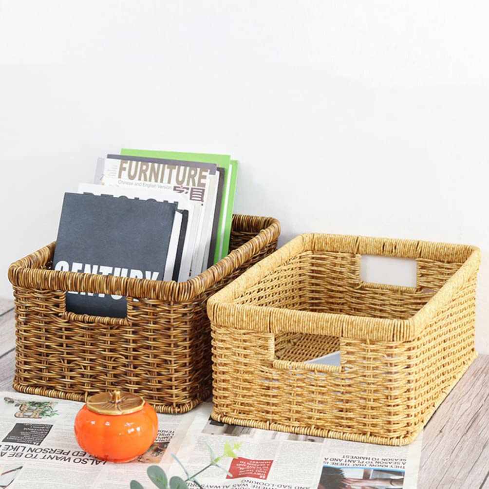 Storage Basket Wicker Woven Baskets for Storage Toilet Tank Basket Coffee Station Condiment Organizer Shelf Basket Coffee Condiment Organizer Woven Storage Bin Rattan Manager Pp