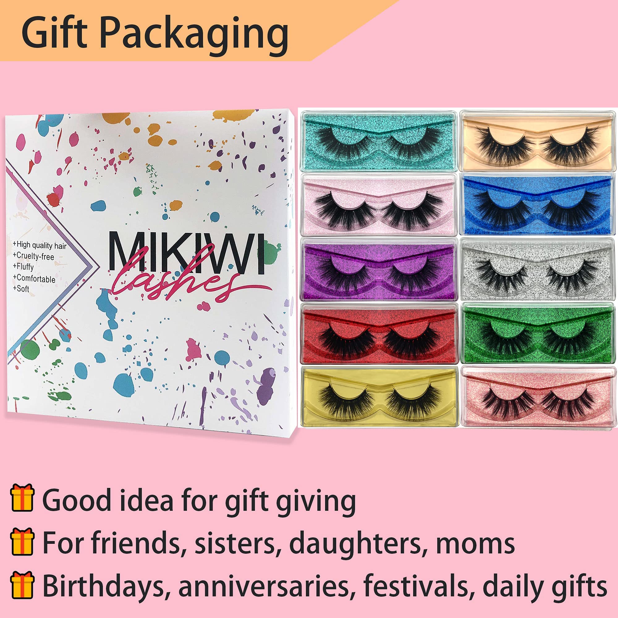 False Eyelashes Bulk, Mikiwi 10 Pack Wholesale Lashes, 13-18mm Wholesale 5D Fake Mink lashes, Fluffy Natural Volume eye Lashes, Faux Mink Eyelashes (Q1-10Pack)