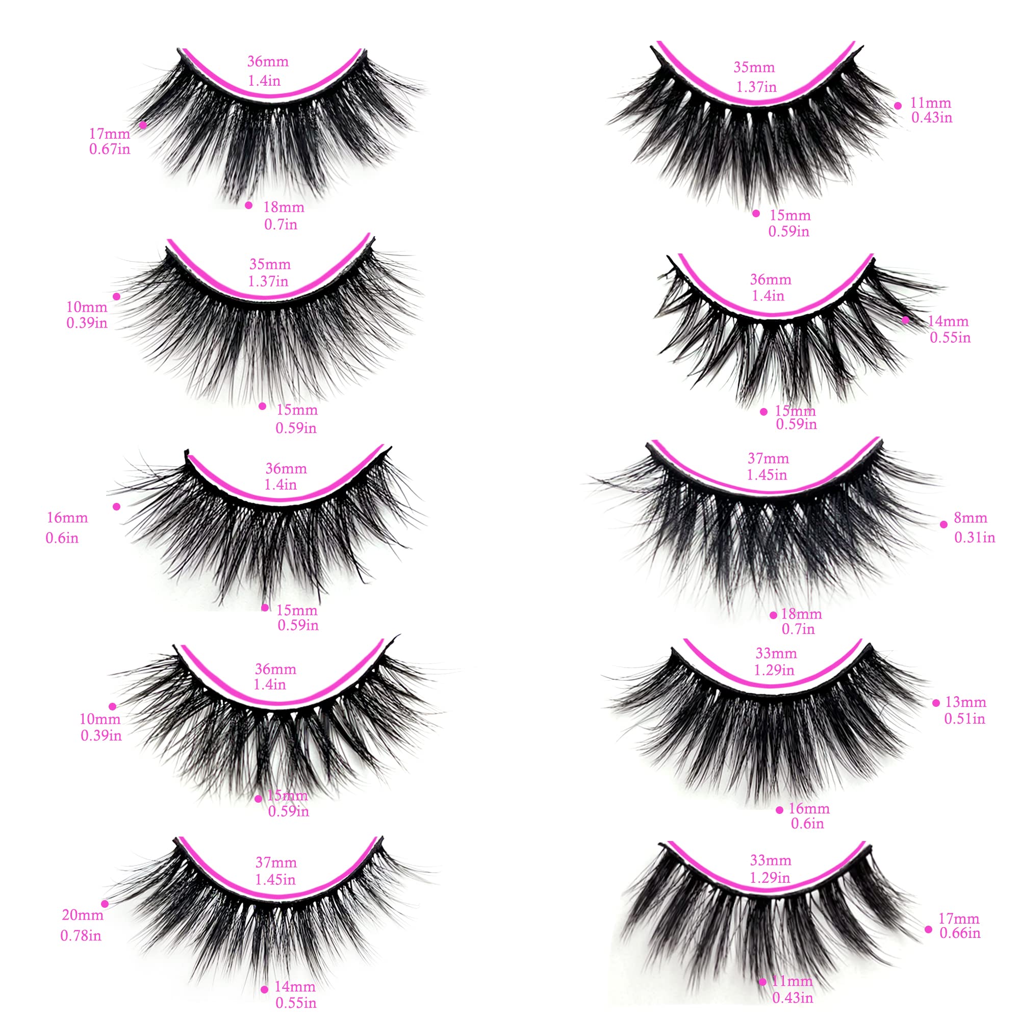 False Eyelashes Bulk, Mikiwi 10 Pack Wholesale Lashes, 13-18mm Wholesale 5D Fake Mink lashes, Fluffy Natural Volume eye Lashes, Faux Mink Eyelashes (Q1-10Pack)