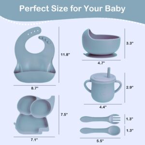 Mummentos Silicone Baby Feeding Set, 8 Pcs Premium Toddler Utensils, Baby Feeding Supplies, Complete Baby Led Weaning Utensils -Plate, Bowl, Baby Bibs, Cups, Baby Spoon and Baby Forks for Self Feeding