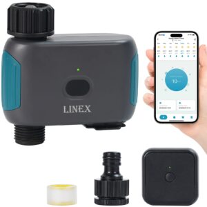 linex wifi smart water timer for garden hose, sprinkler irrigation timer with hub, compatible with alexa and google assistant