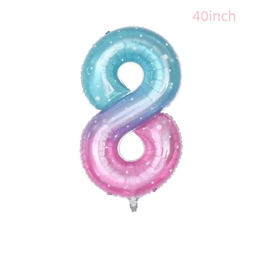 40inch Large Starry Sky Number 8 Balloons, Mylar Foil Helium Balloons For 8th Boy Girl Birthday Party ，Kid's 8th Birthday Decorated Crown Number 8 Balloon (8)