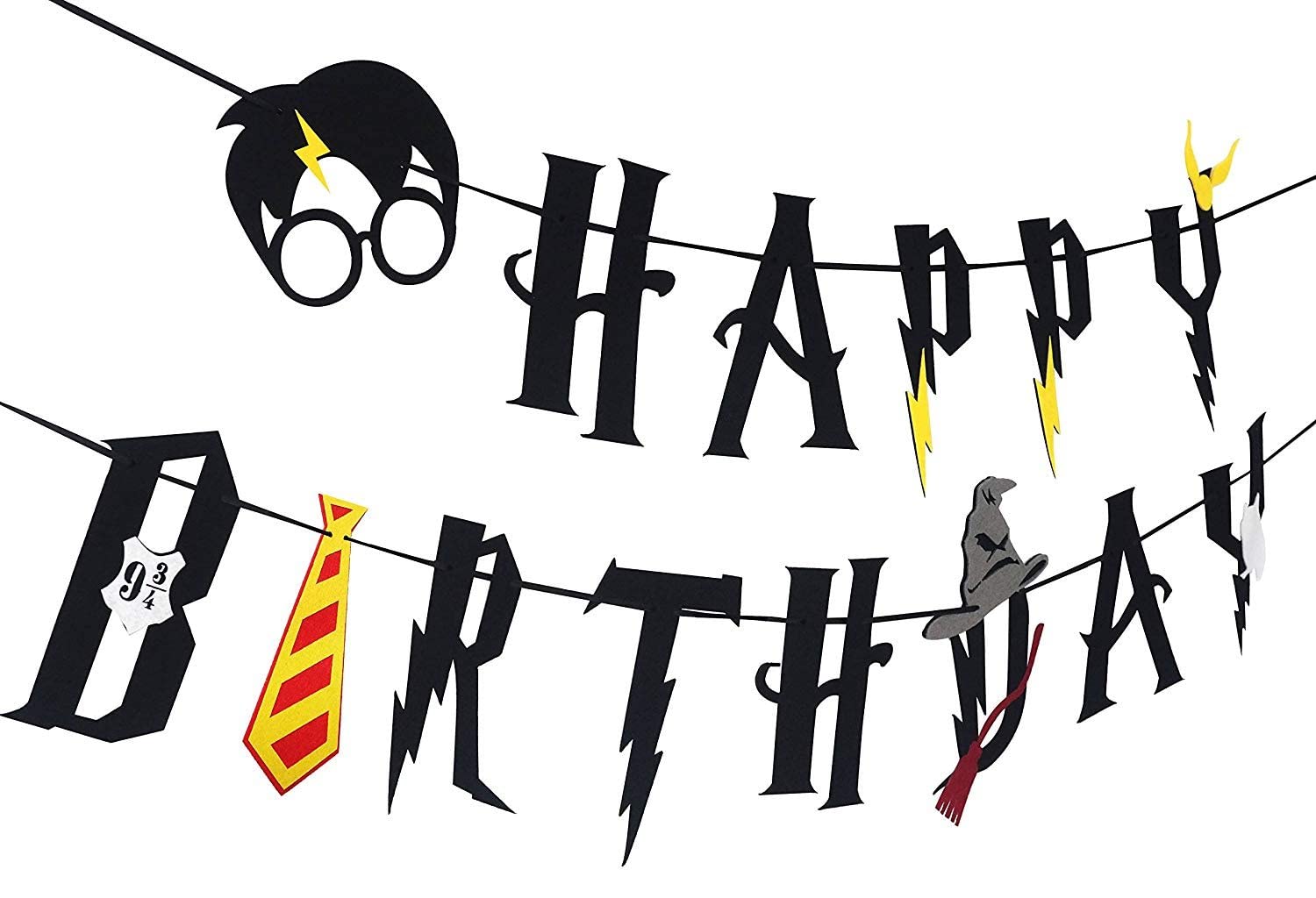 Magical Wizard Party Supplies – Happy Birthday Banner Felt Garland Party Decoration, Black