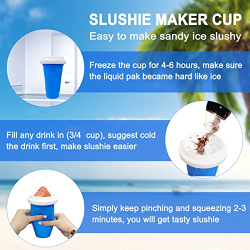 Slushie Maker Cup, Magic Quick Frozen Smoothies Cup, Reuseable Squeeze Cooling Cup with Lids & Straws, Homemade Milk Shake Ice Cream Maker