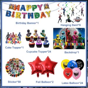 109pcs Cartoon Party Suppliesincludes Birthday Banner, Cake Topper, Cupcake Toppers, Balloons, Tablecloth，Backdrop02