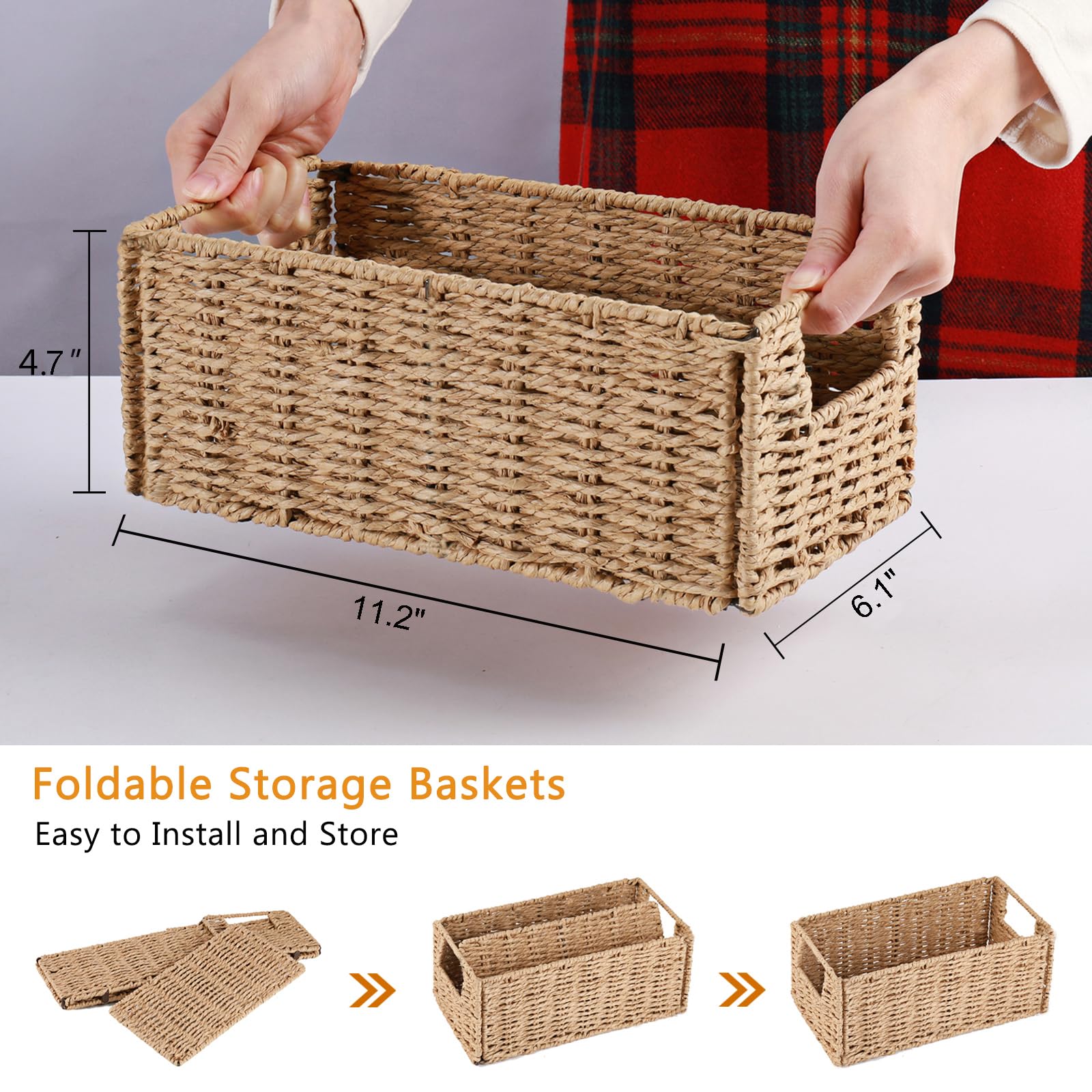 Vagusicc Wicker Storage Basket, Set of 2 Hand-Woven Paper Rope Small Storage Organizer Baskets Bins with Handles, Toilet Paper Baskets Small Wicker Baskets for Organizing Toilet Shelves, Natural