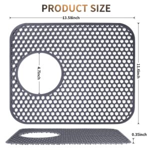 LONGFITE Sink Protector Mats 2 Pcs Silicone Kitchen Sink Mat Draining Heat Proof Mat with Rear Center Drain (Rear Drain)