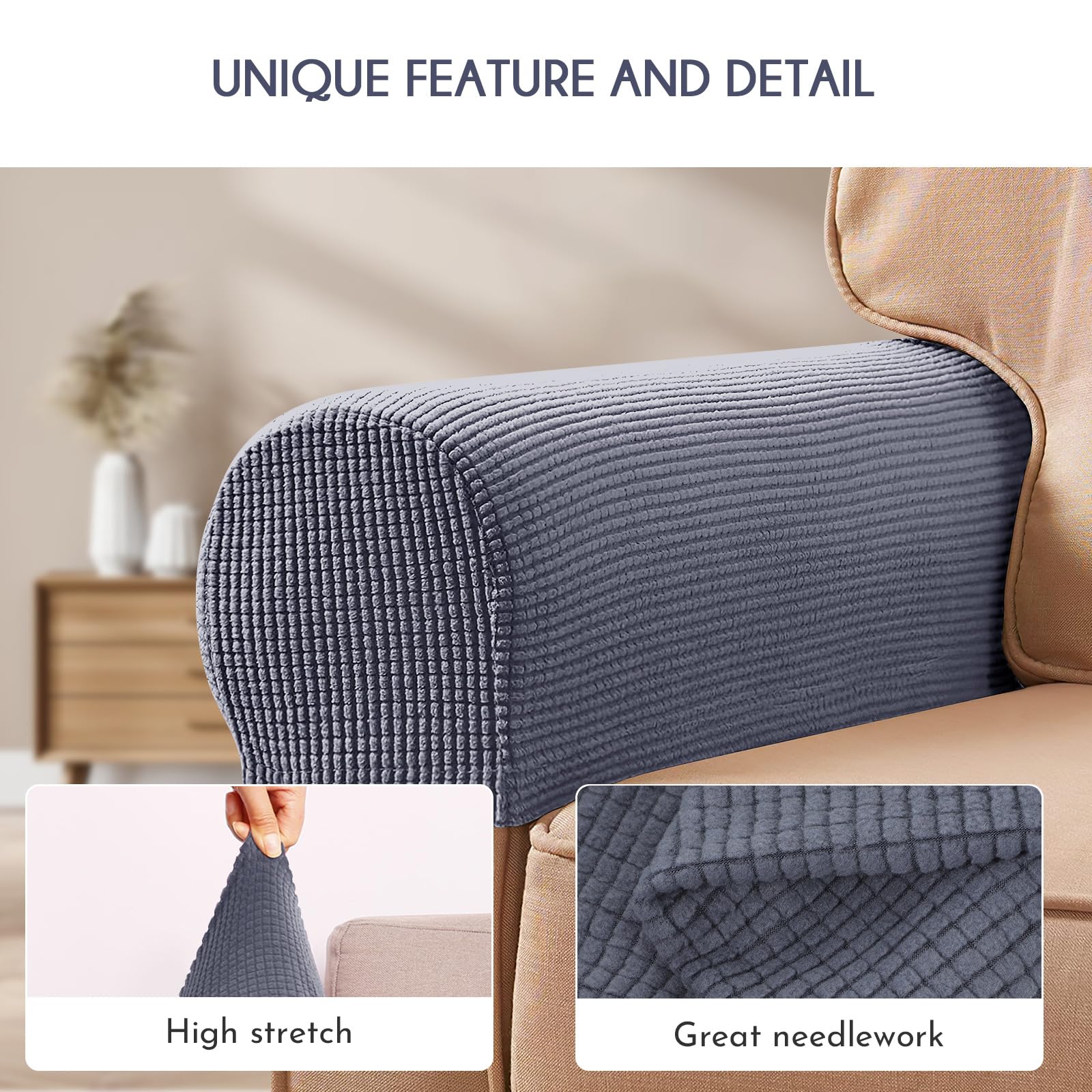 BESPORTBLE Armchair Armrest Protector 2pcs Chair Arm Protectors Universal Elastic Sofa Stretch Armrest Cover Sofa Side Towels Cloth for Home Office (Dark Grey) Sofa Arm Covers