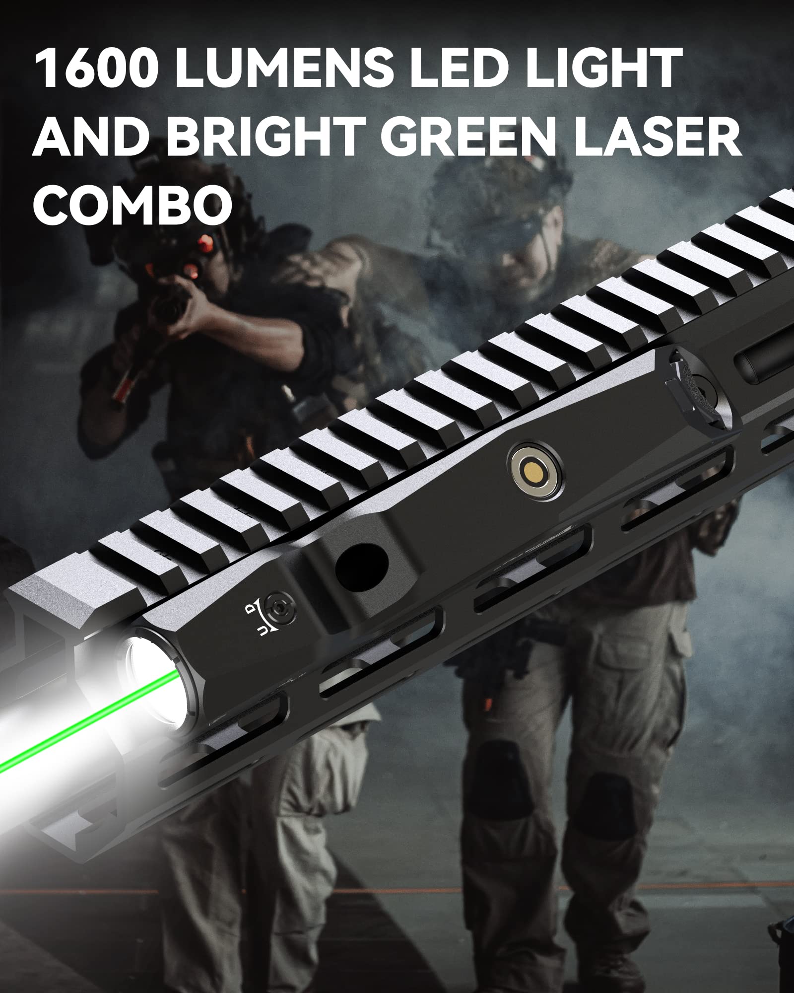 Votatu M9L-G 1600 Lumens Light Laser Combo Compatible with M-Lok Rail Surface, Tactical Flashlight and Green Laser Sight for Rifle, Strobe Function, Magnetic Rechargeable