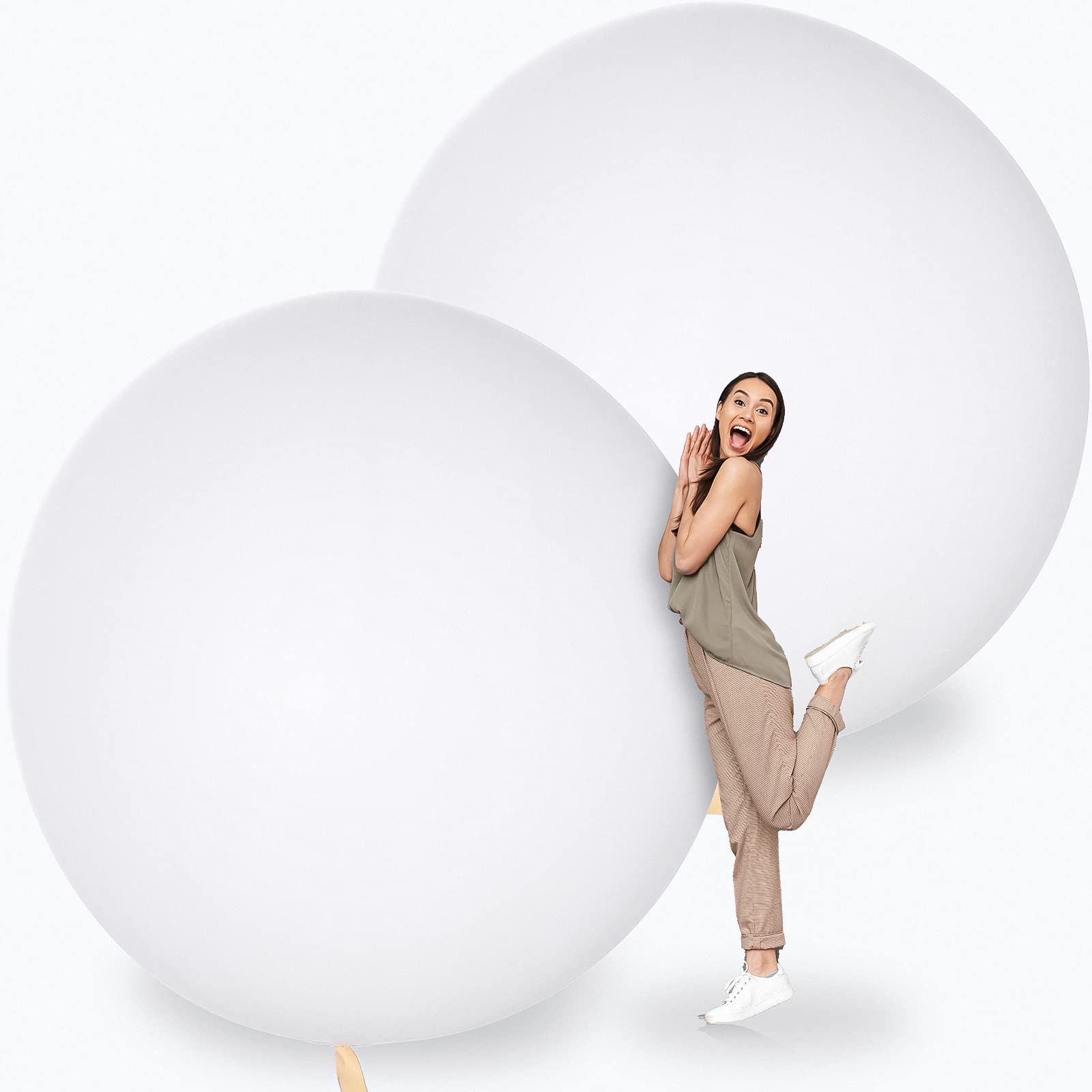 2 Pcs 72 Inch Giant Balloons Round Latex Large Human Egg Balloon Jumbo Balloons Inflatable Air Decorations for Birthday Party Baby Shower Wedding (White)