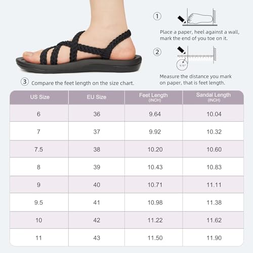 MEGNYA Comfortable Hiking Sandals for Womens, Casual Arch Support Walking Slide for Shock Absorber, Lightweight Wadable Beach Sandals for Vacation, Hanging Out Black Size 8