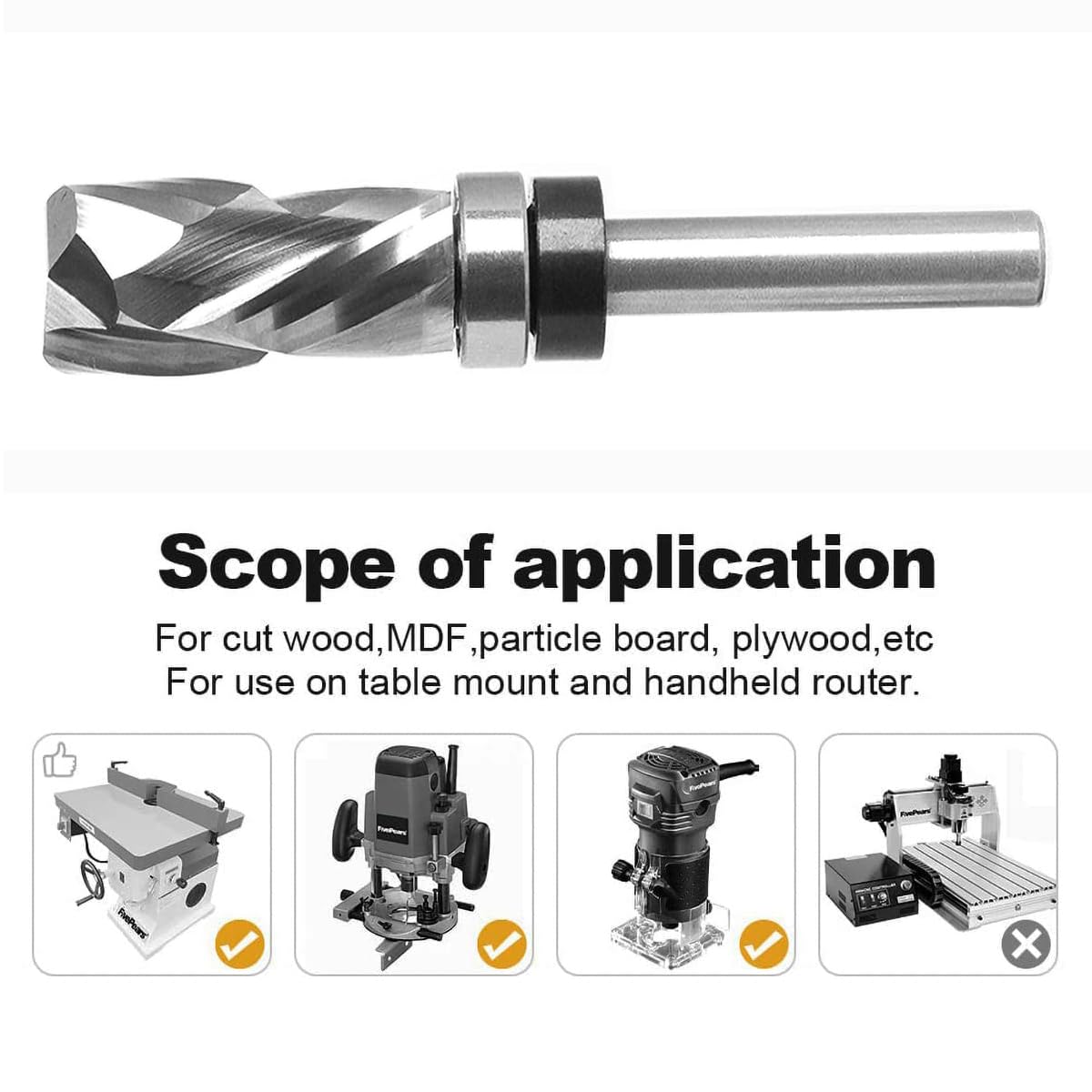 Spiral Flush Trim Router Bit 1/4 Shank by PROMSA, Ultra-Performance Compression Top Bearing Router Bit, Solid Carbide Trim Router Bits, Flush Cut Router Bit for Wood Trimming, Up-Down Cut