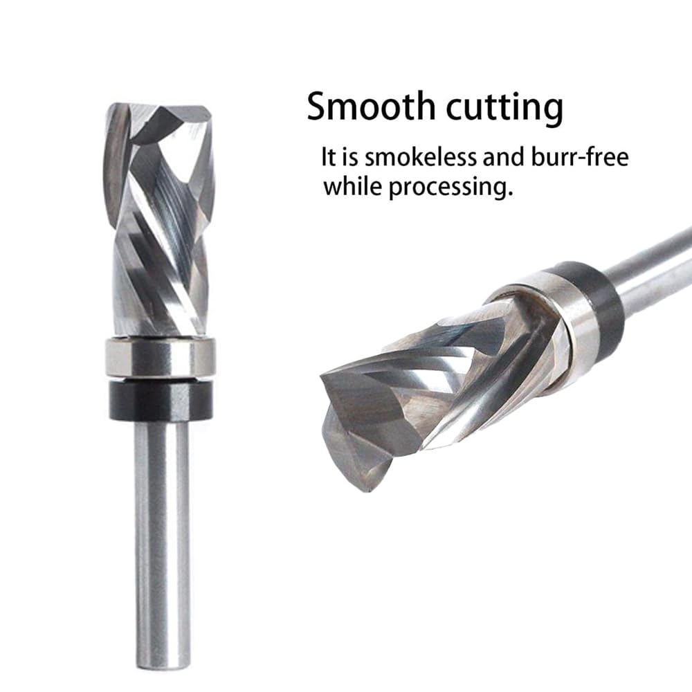 Spiral Flush Trim Router Bit 1/4 Shank by PROMSA, Ultra-Performance Compression Top Bearing Router Bit, Solid Carbide Trim Router Bits, Flush Cut Router Bit for Wood Trimming, Up-Down Cut