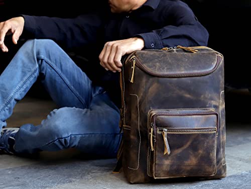 Vintage Leather Backpack For Men 16" Laptop Bag Large Capacity Business Travel Hiking Shoulder Daypacks Business Office Brown (Laptop Backpack 1)