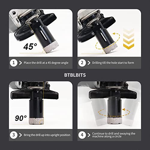 BTBLBITS Dry Diamond Core Drill Bit 1-3/8 Inch (35mm) Tile Diamond Hole Saw for Angle Grinder Porcelain Ceramic Marble Brick Granite Vacuum Brazed with 5/8-11 Thread Plus 3/8 Inch Hex Shank Adapter