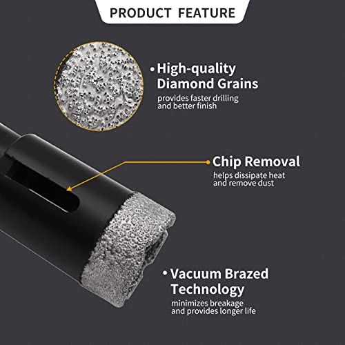 BTBLBITS Dry Diamond Core Drill Bit 1-3/8 Inch (35mm) Tile Diamond Hole Saw for Angle Grinder Porcelain Ceramic Marble Brick Granite Vacuum Brazed with 5/8-11 Thread Plus 3/8 Inch Hex Shank Adapter