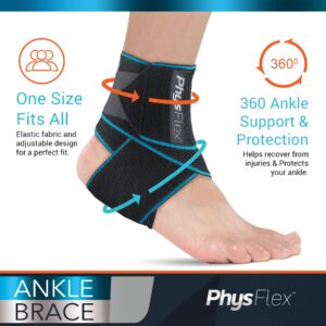 PhysFlex Ankle Brace - Compression Sleeve with Adjustable Strap & Comfy Ankle Support Perfect for Sprained Ankle, Achilles Tendon, Plantar Fasciitis & Sports - Ideal for Men & Women (2, Blue)