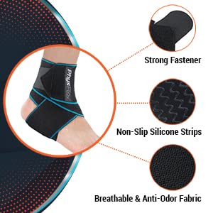 PhysFlex Ankle Brace - Compression Sleeve with Adjustable Strap & Comfy Ankle Support Perfect for Sprained Ankle, Achilles Tendon, Plantar Fasciitis & Sports - Ideal for Men & Women (2, Blue)